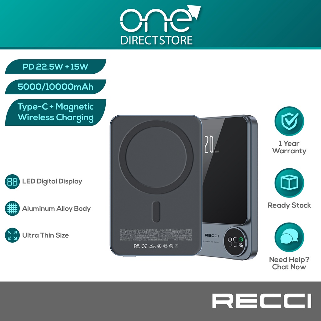 RECCI RPB_W15/W16 22.5W + 15W MAGNETIC WIRELESS POWER BANK 5000MAH/10000MAH | Shopee Malaysia