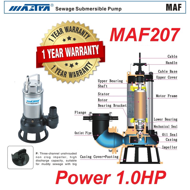 Mastra MAF207 (750W / 1.0Hp) 2-inch Submersible Sewage Pump | Shopee ...