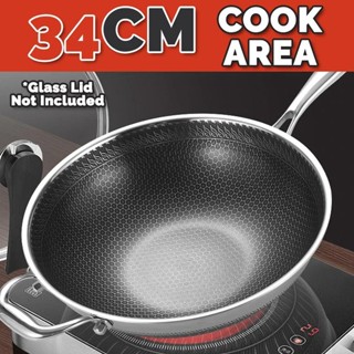 Kuali Honeycomb Wok Stainless Steel 304 Nonstick Frypot Cooking Frying ...