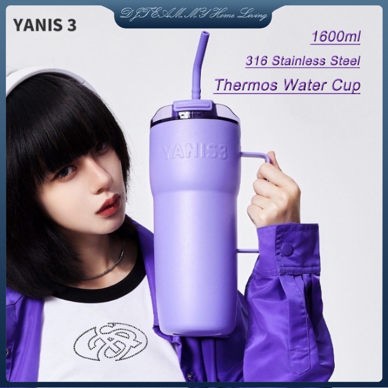 【IN Stock】YANIS3 Thermos Water Cup with Straw 316 Stainless Steel Coffee Cup 1600ml Large ...