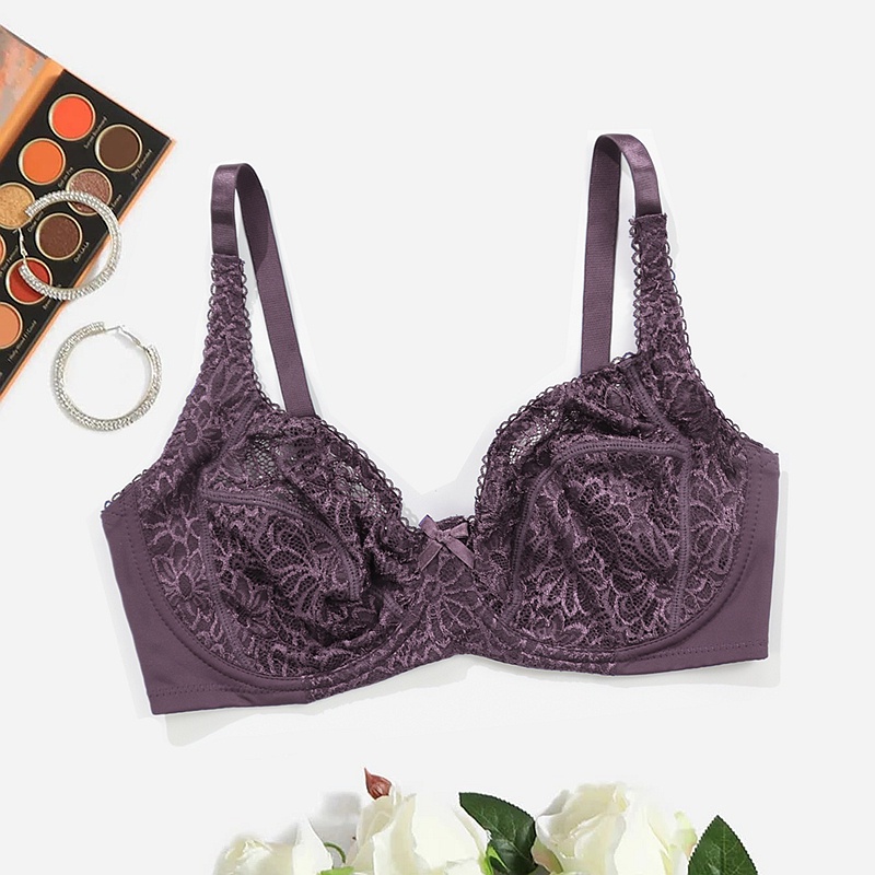 softrhyme Women's Bra Lace wired Bras Elegant Semi-sheer Intimates ...