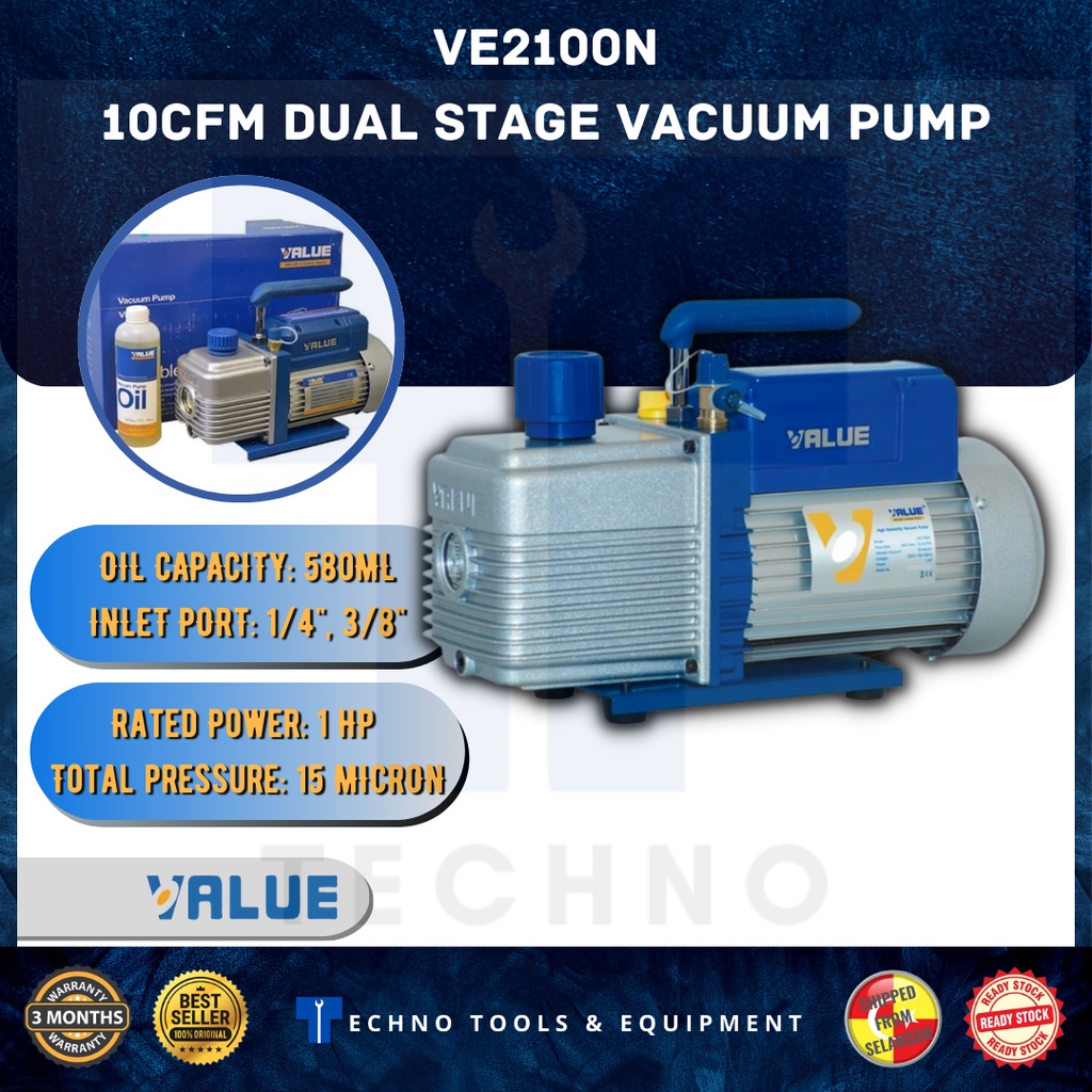 Value 1.0HP 12.0CFM Portable Dual-Stage Vacuum Pump VE2100N - 100% ...