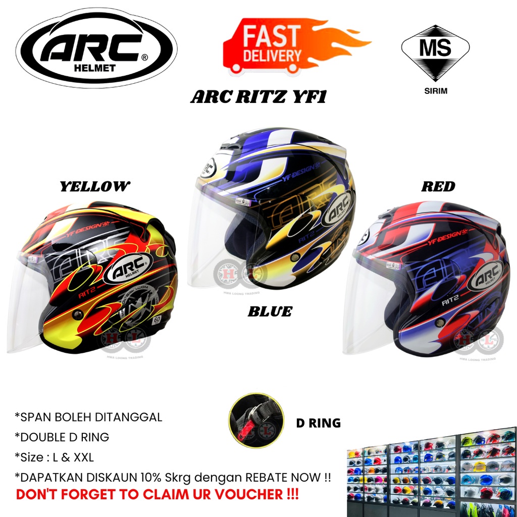 ARC RITZ YF1 ( BLUE / RED / YELLOW ) OPEN FACE HELMET ORIGINAL - HELMET ...