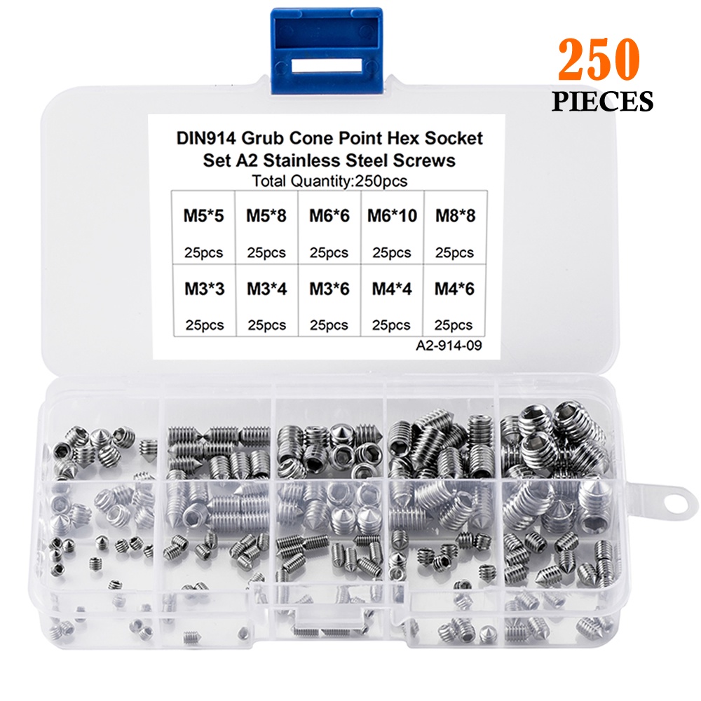 ZoeRax 250pcs 304 Stainless Steel Set Screw M3 M4 M5 M6 M8 Point Socket ...