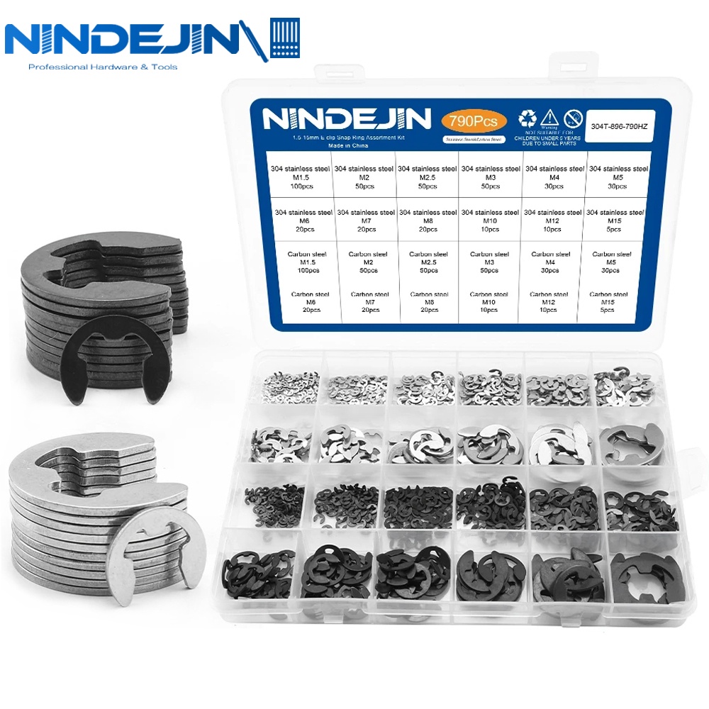 NINDEJIN E Clip Set Circlip Washer Assortment Kit Stainless Steel ...