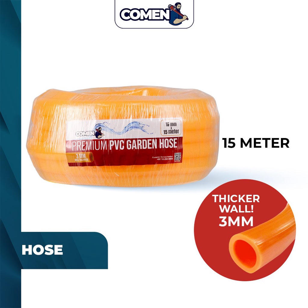 COMEN PVC Chemi Hose 16MM x 15M (3MM Thickness) Orange Garden Water ...