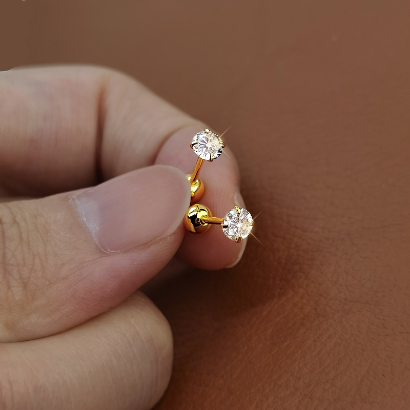 Screw Tightening Buckle Zircon Stud Earrings S925 Spiral Ear Bone Stud ...