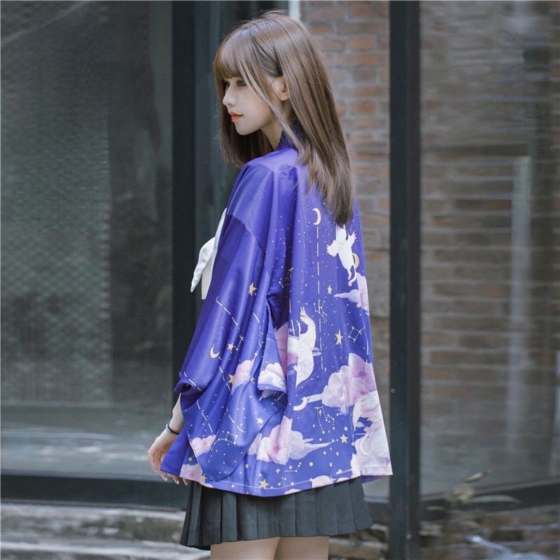 New Loose Purple Kawaii Cats Print Japanese Streetwear Cardigan Women ...