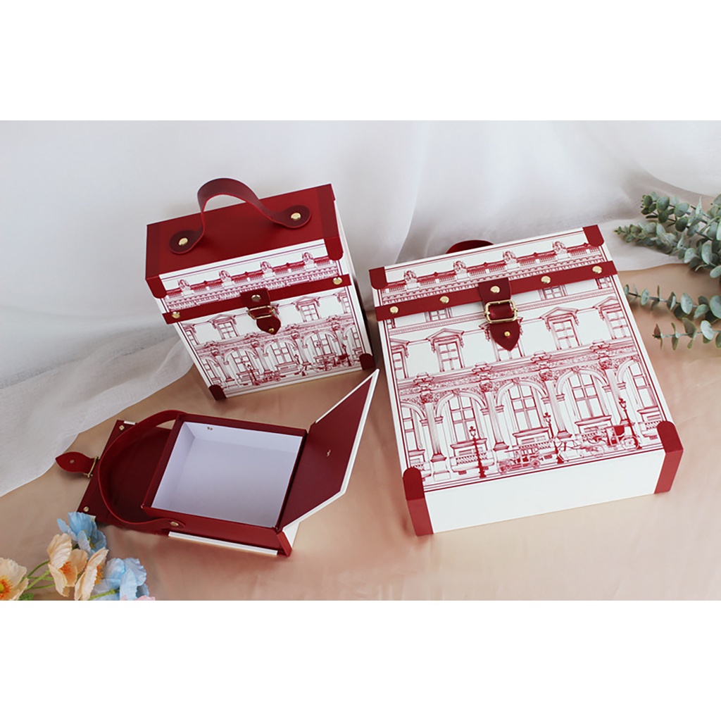 European Architecture Red Creative Portable Wedding Empty Candy Box ...
