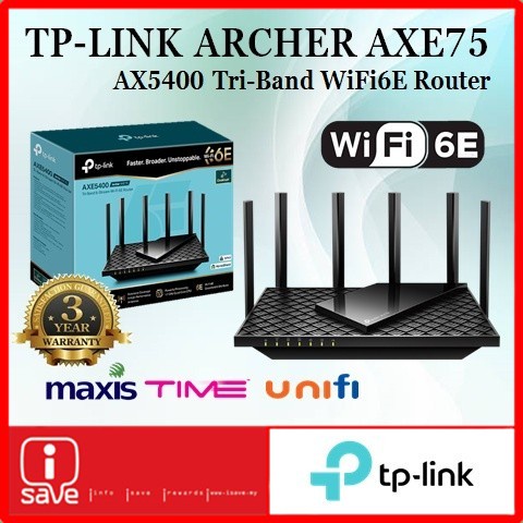TP-Link Archer AXE75 AXE5400 WiFi 6E 6GHz Tri-Band Wireless WiFi Onemesh Router | Shopee Malaysia