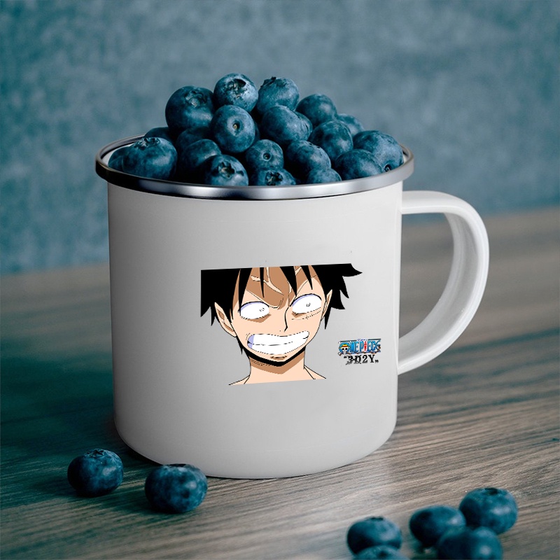 Japanese Anime One Piece Luffy Print Enamel Mugs Creative Coffee Mug ...