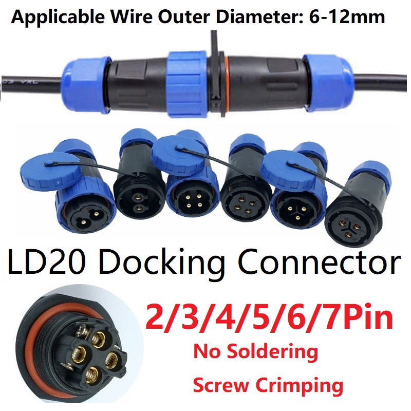 No Welding Screw Crimping LD20 2/3/4/5/6/7Pin Male Plug & Female Socket Aviation Docking ...