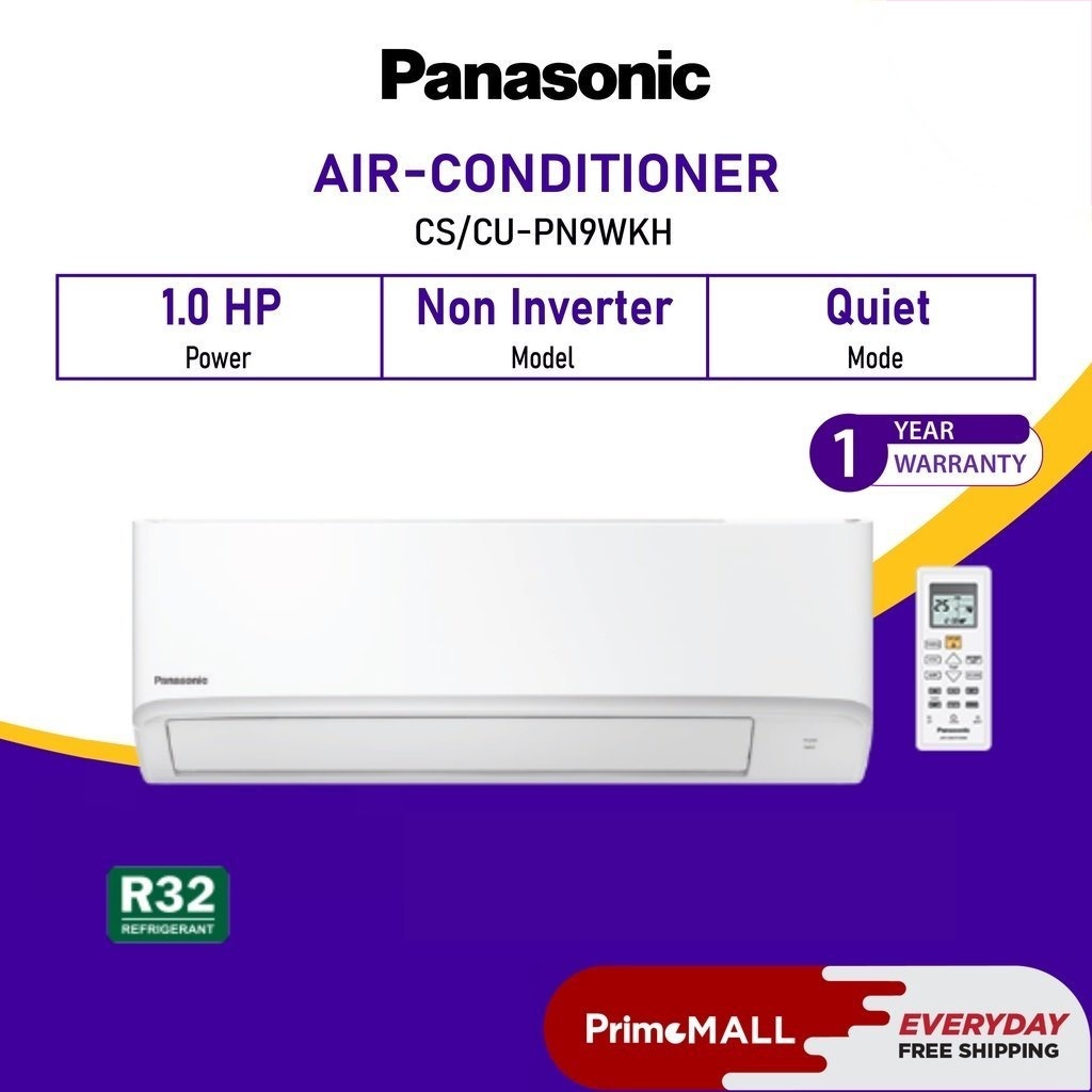 PANASONIC 1.0HP Non-Inverter R32 Air Conditioner CS-PN9WKH Penyaman ...