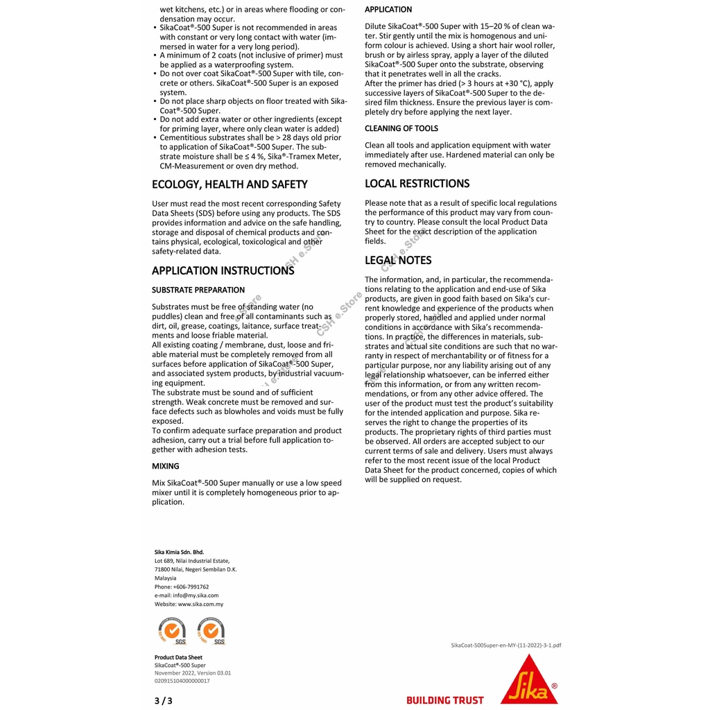 Sika SikaCoat 500 Super 5kg Waterproof Liquid Membrane Coating With ...