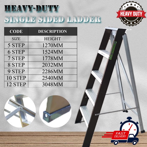 5/6/7/8/9/10/12 STEP HEAVY DUTY ALUMINIUM LADDER (Single Sided ...