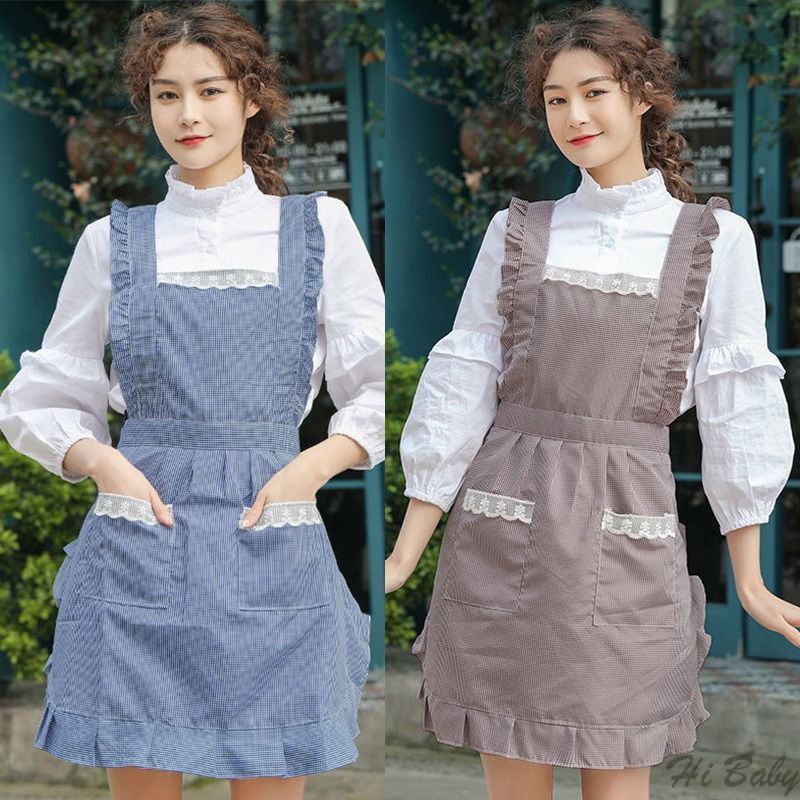 Princess lotus leaf edge Korean Style Cotton Waterproof Apron Suitable ...