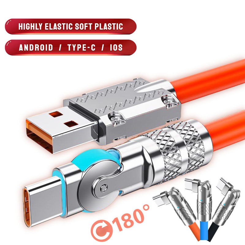 USB Type-C Gaming Cable 120W 6A Rotating 180 Degree Silicone for ...