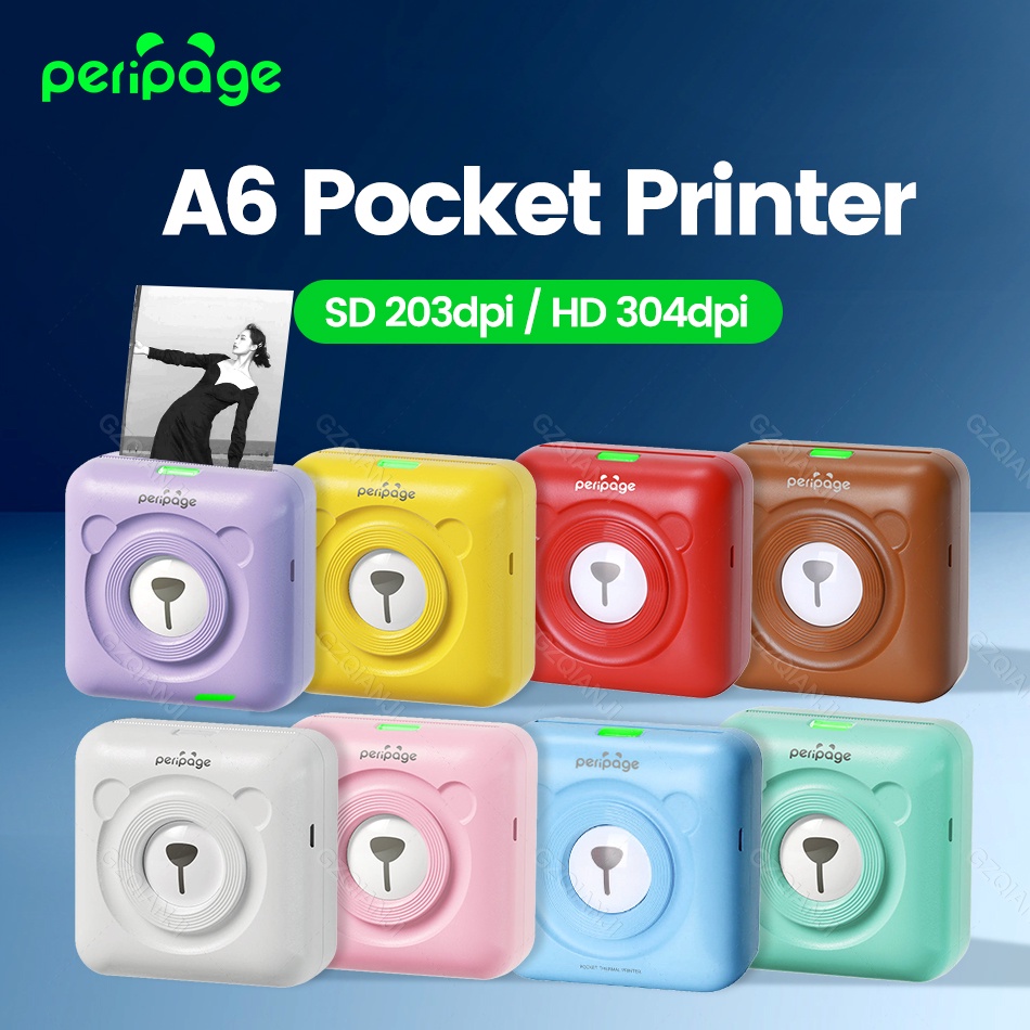 A6 203 304dpi Peripage Protable Photo Printer 58mm Thermal Pocket Mini ...