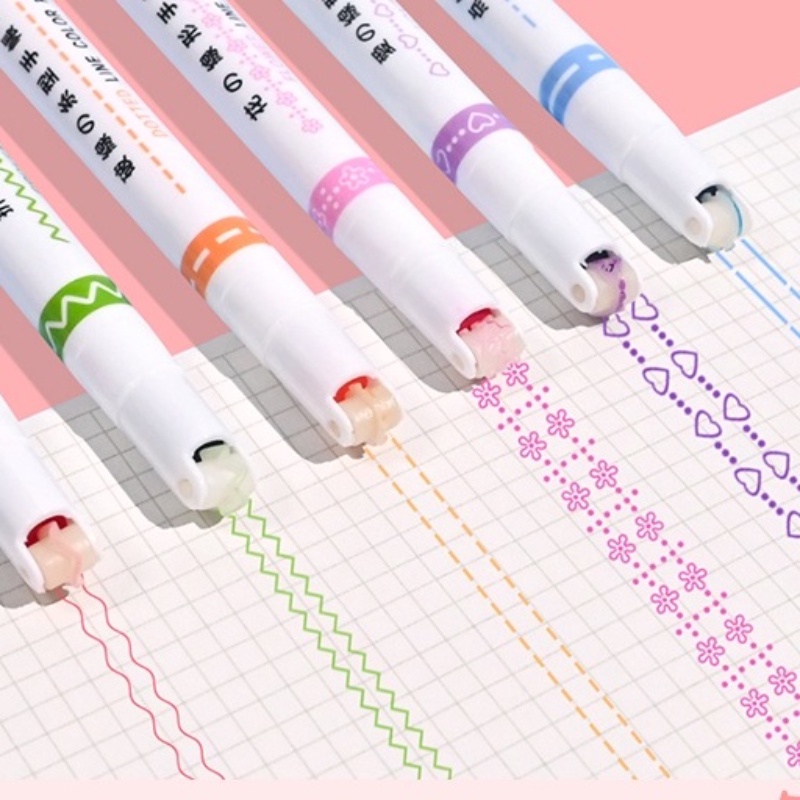 6 Colors Set Creative Multi-Shape Outline Curve Highlighter Student ...