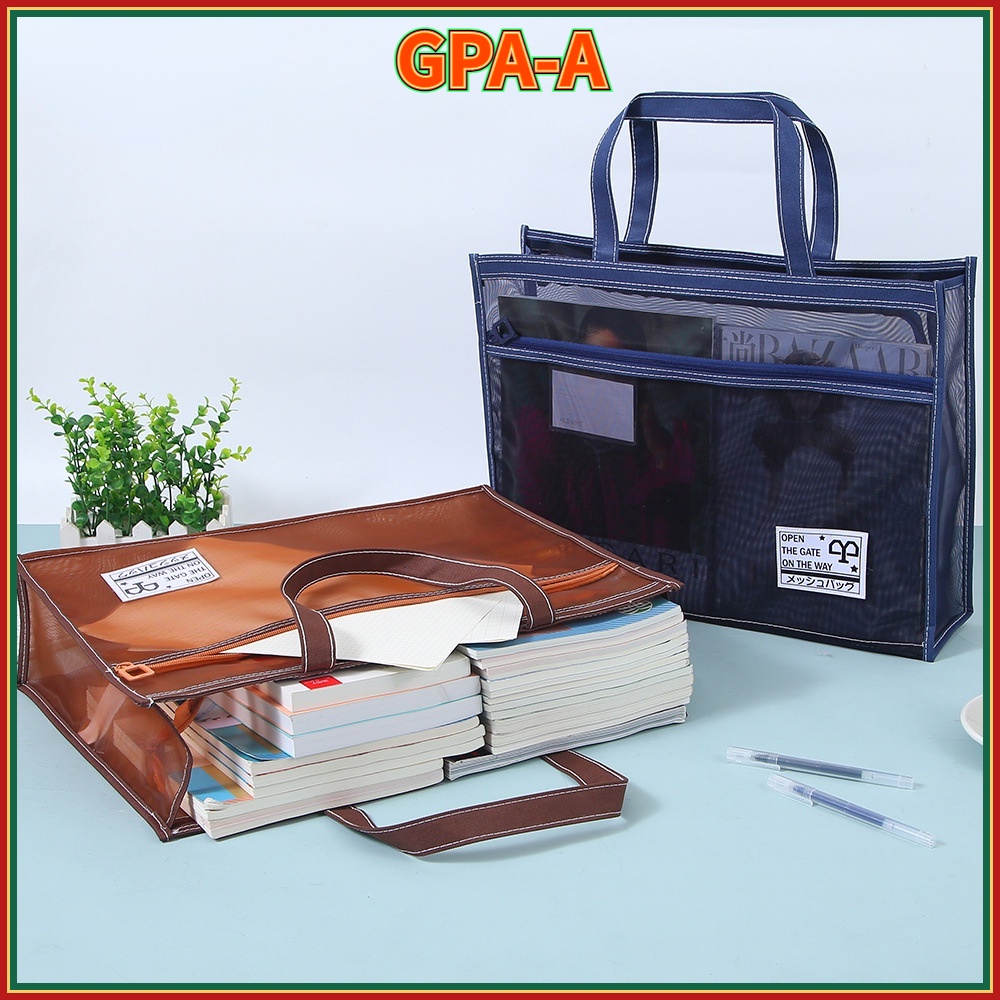 A3 Large File Bag Carry Book 8k Transparent Grid File Portable Zipper ...