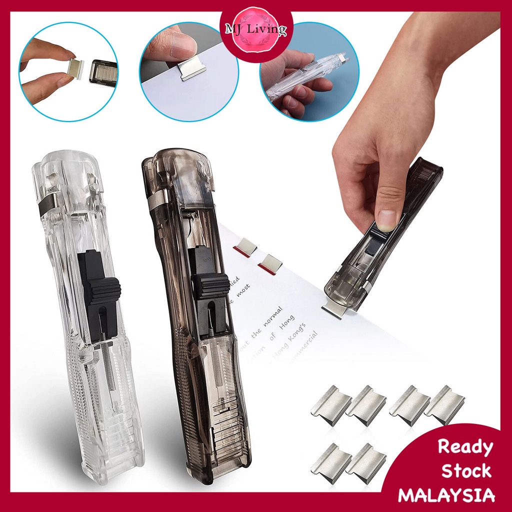 Nail Free Stapler Transparent Pusher Clips Hand Held Test Paper Clam ...