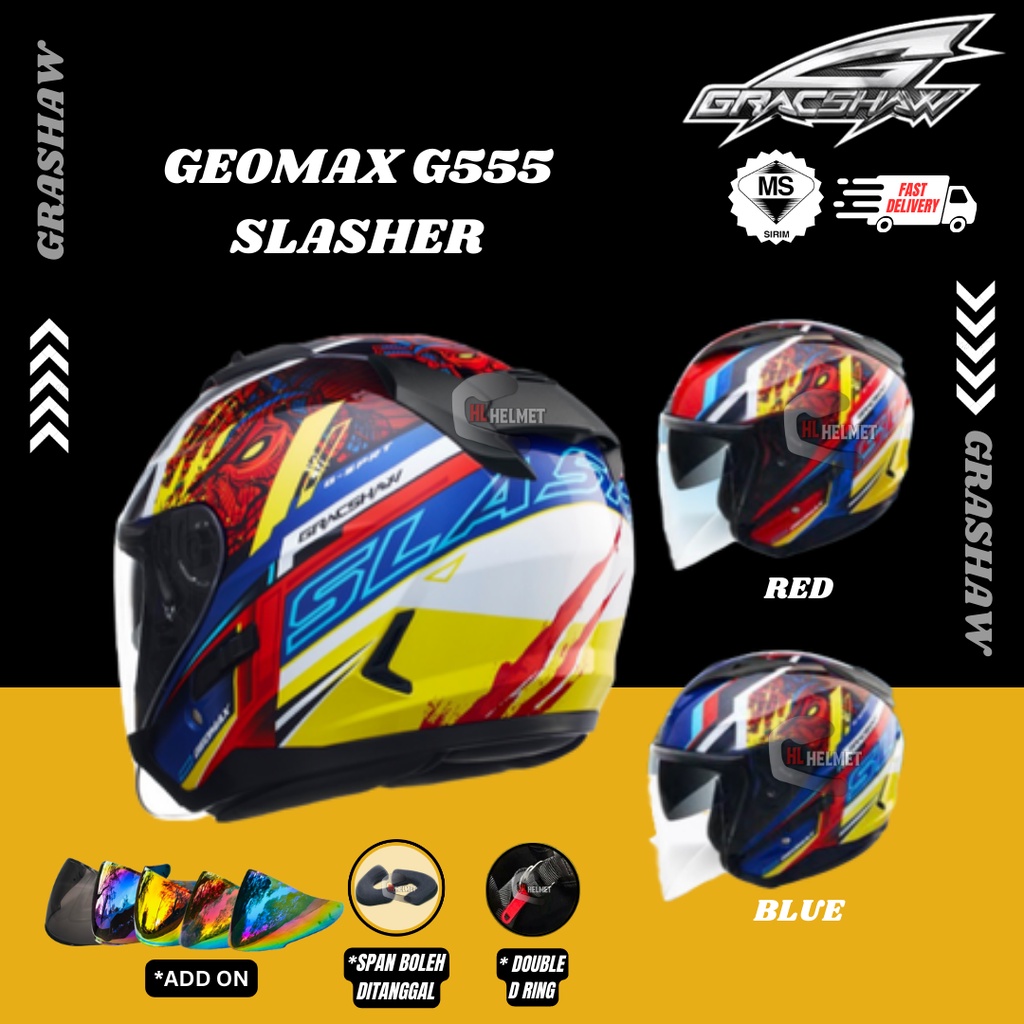 GRACSHAW GEOMAX G555 SLASHER HELMET DOUBLE VISOR (GRACSHAW HELMET GEOMAX G555 SLASHER OPEN FACE ...
