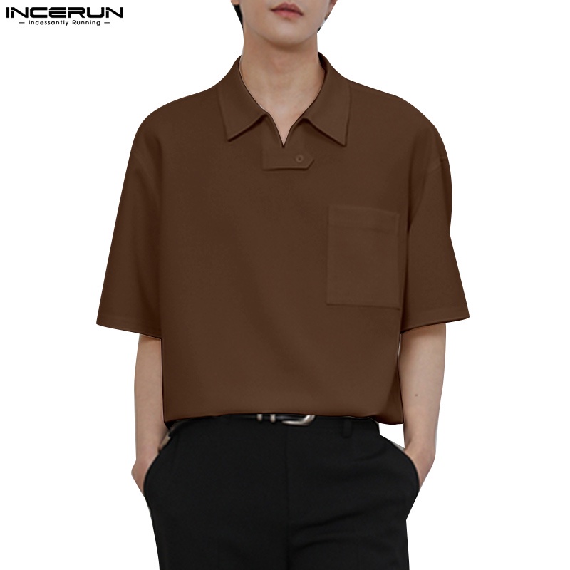 INCERUN Men's Fashion Polo Collar Waffle Short Sleeve Shirt POLO Shirts ...