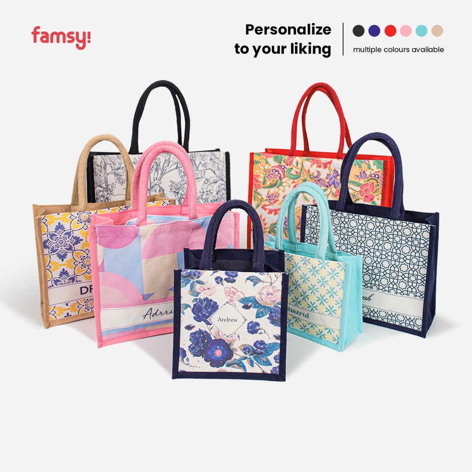FAMSY Designer Custom Jute Canvas Tote Bag for Women Free Add Name Nama ...