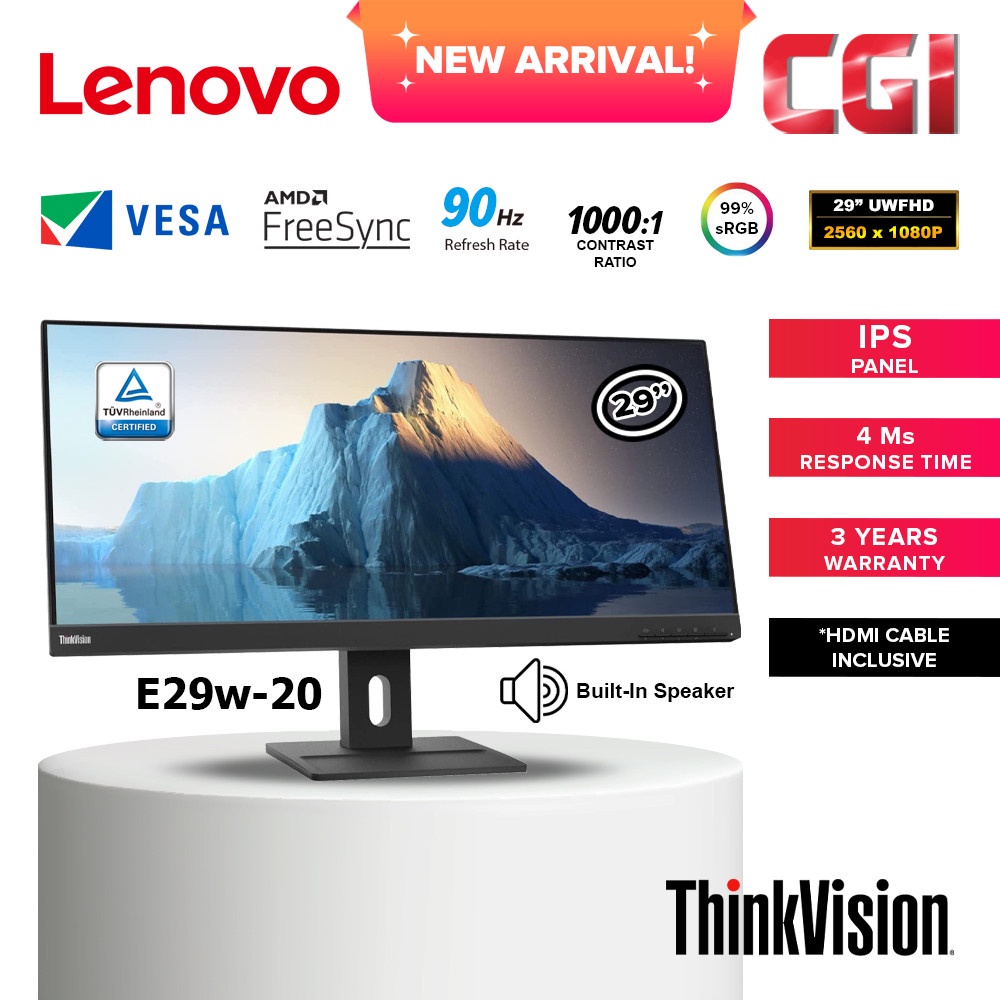 Lenovo 29" Thinkvision E29W-20 IPS WFHD 90Hz 4ms Build In Speaker ...
