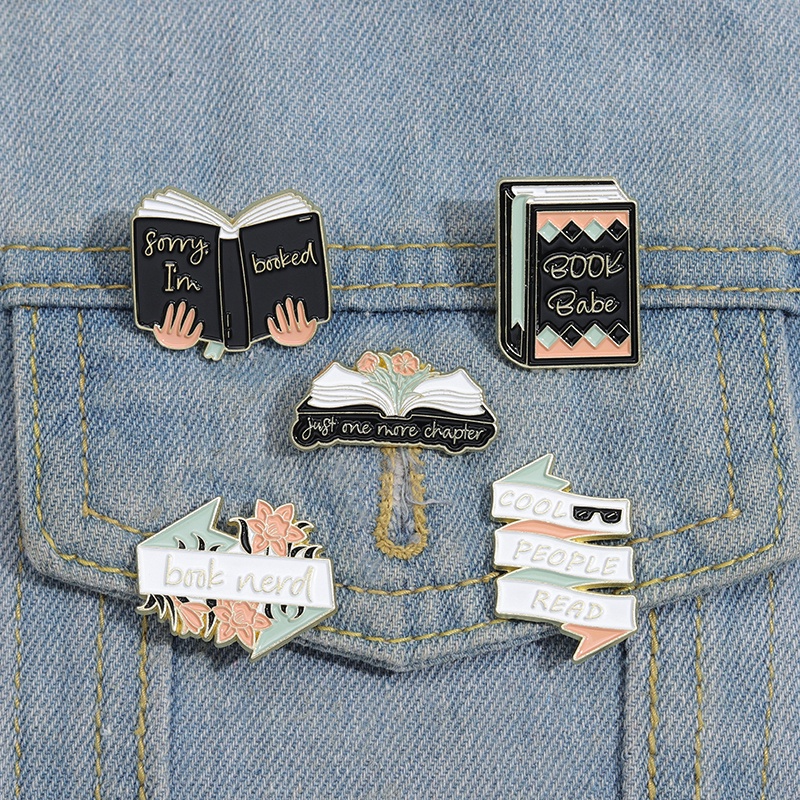 Cartoon Cute Book Lapel Pin Page-turning Book Flowers Ribbon Metal ...