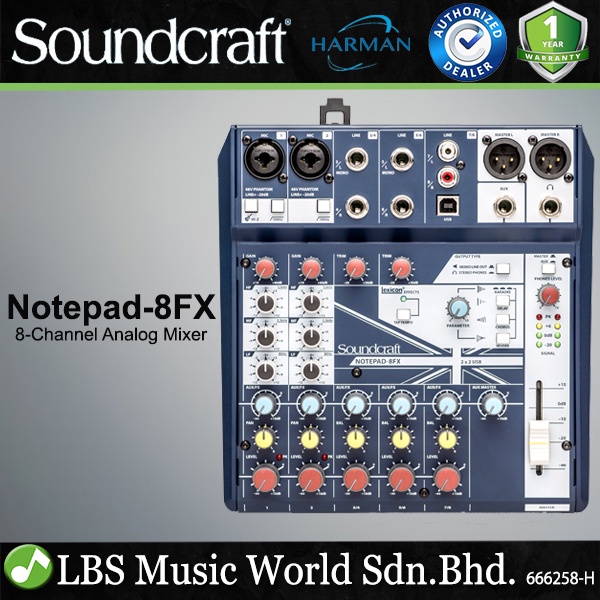 Soundcraft Notepad-8FX 8 Channel Analog Mixing Console Mixer with USB ...