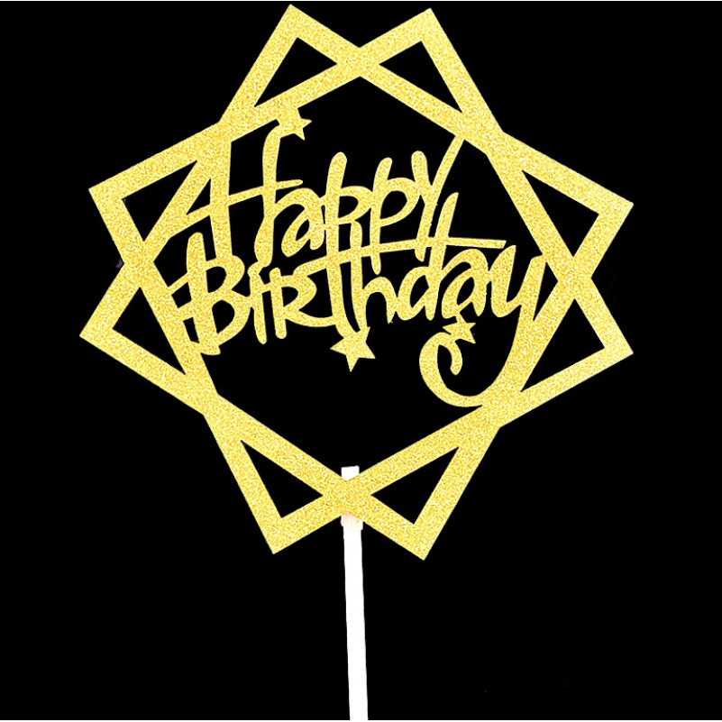 HITAM Gold / Black Happy Birthday Design Cake topper Birthday cake ...