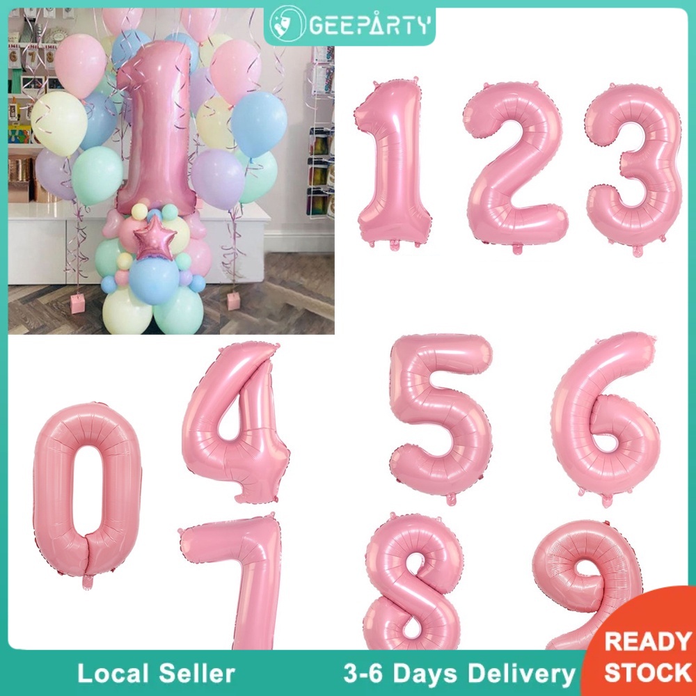 GeeParty 32 Inch Pearl Pink Foil Number 0-9 Balloons for Kids Girls ...