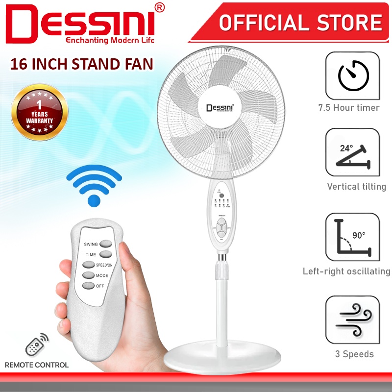 DESSINI ITALY 16'' Inch Stand Fan 5 Blade Oscillating Air Ventilator ...