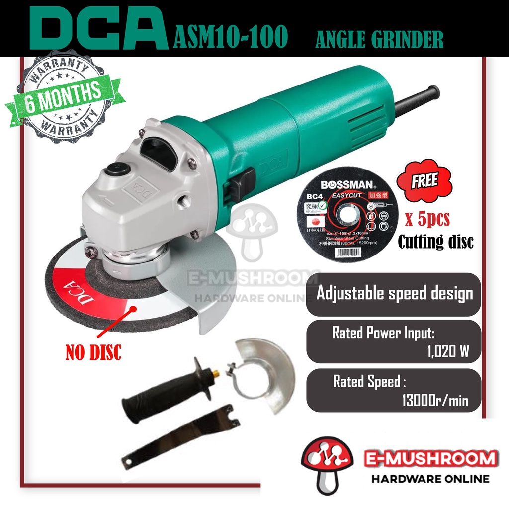 DCA Angle Grinder Machine ASM10-100 Pemotong Besi Kayu Batu 1020Watt ...