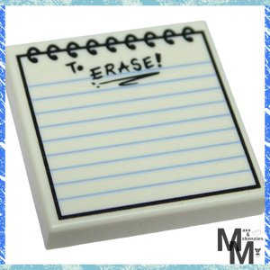 Tile 2x2 Spiral Ruled Notepad with 'To ERASE!' Note LEGO Printed Tile ...