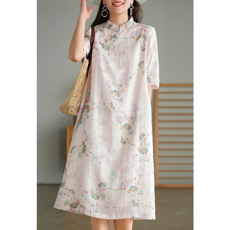 Linen Modern Cheongsam - Linen Modern Qipao - Loose Cheongsam - Ink ...