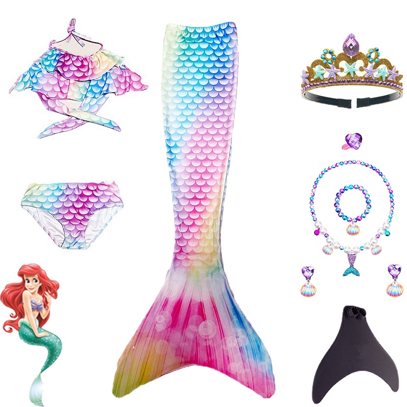 Girls Little Mermaid Tail with Monofin Fin Children Swimsuit Kids ...
