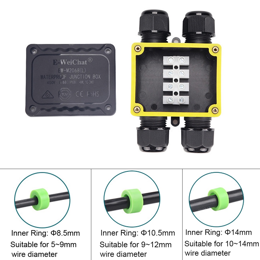 4 Way Waterproof Junction Box IP68 Cable Connector 5-14mm External ...