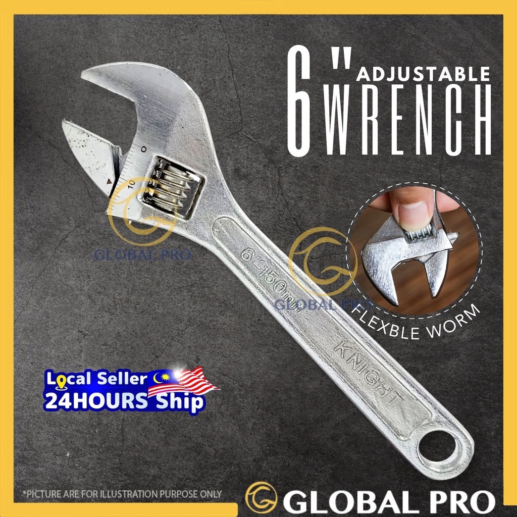 KNIGHT 6" Adjustable Spanner Wrench Spana Hidup With Scale Heavy Duty ...