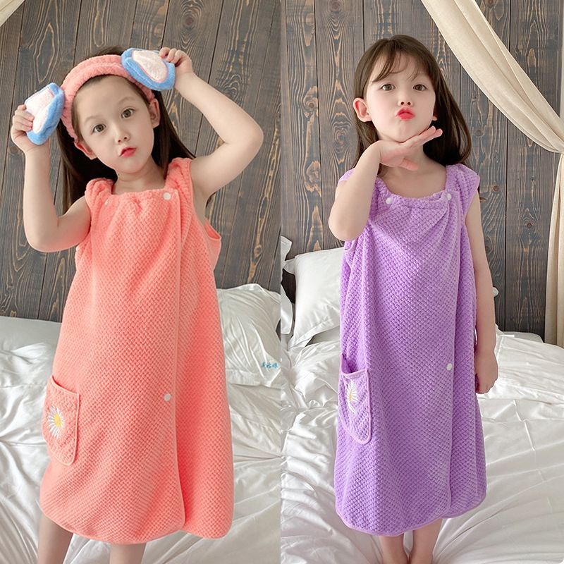 Ready Stock kid's Bath Skirt Girls Can Wrap Bath Towels Female Students ...