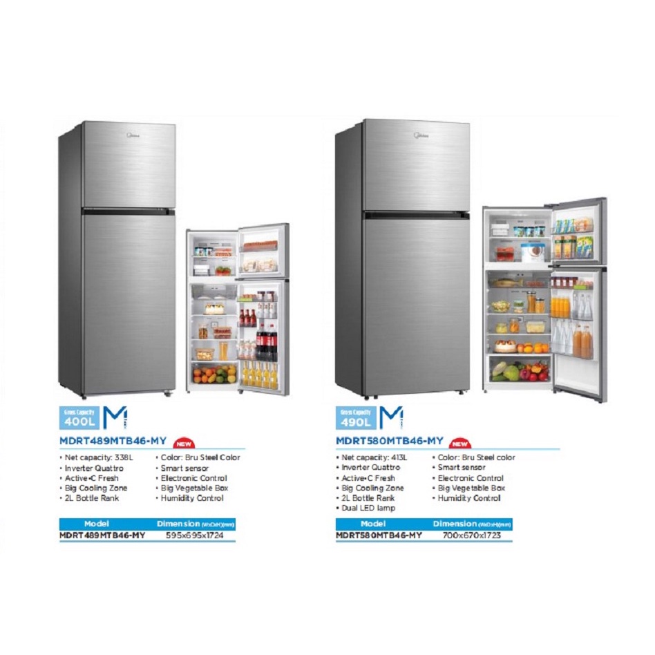 Midea 2 Door Fridge (400L / 490L) Inverter Quattro Refrigerator ...