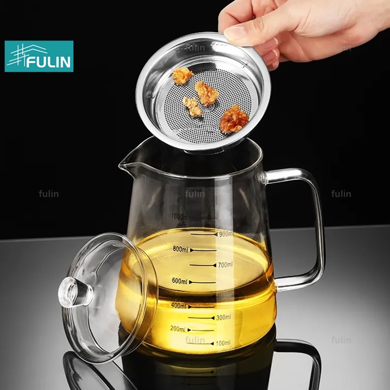 1300ml Large Capacity Oil Filter Pot Transparent Glass Oil Filter Can ...