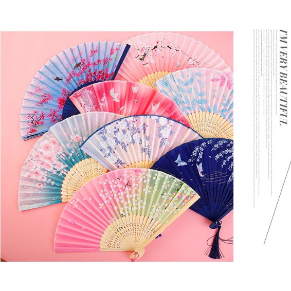 Chinese Folding Fan Wooden Shank Classical Dance Fan with Tassel Photo ...