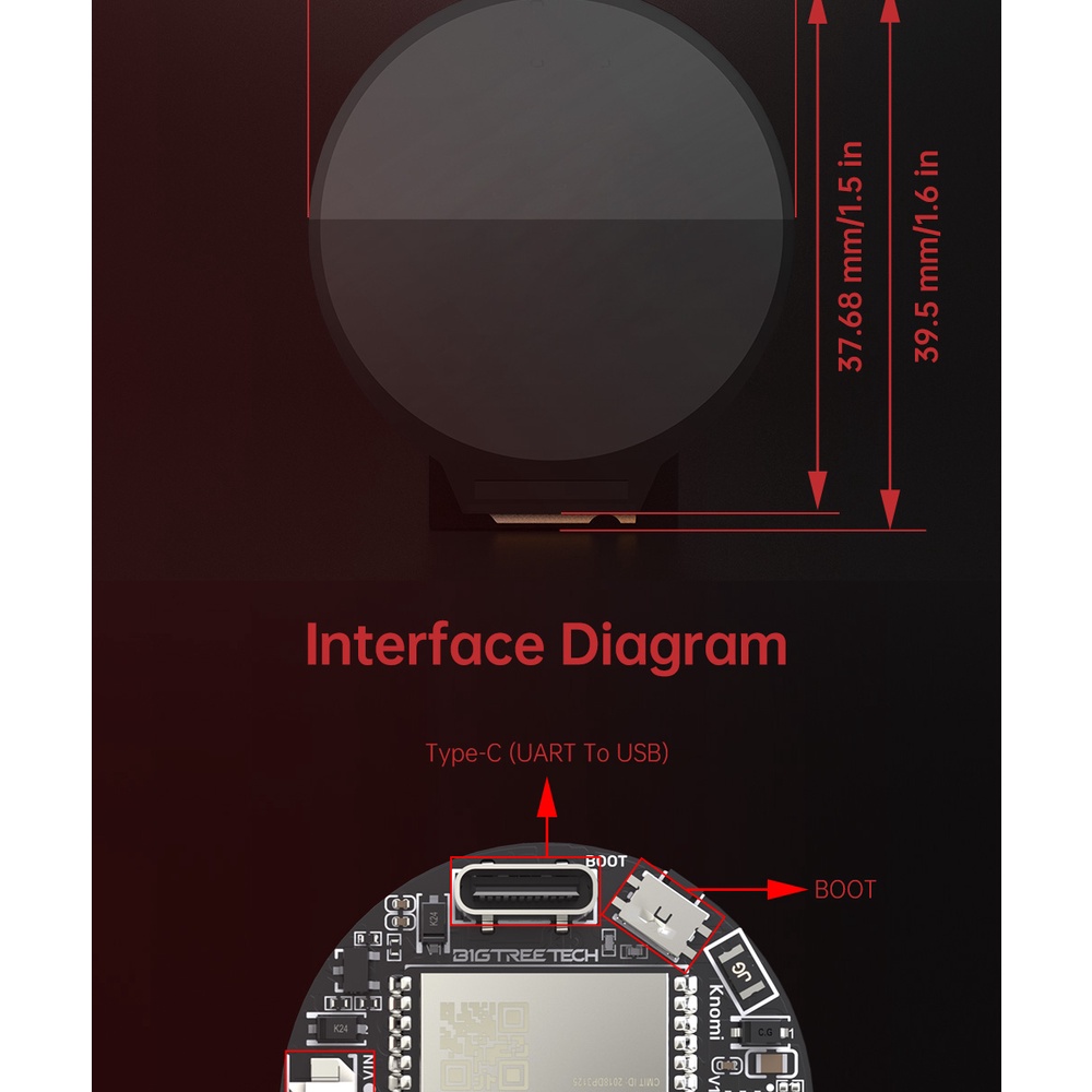 BIGTREETECH Knomi v1.0 Mini Round Screen for Voron Stealthburner Hotend ...