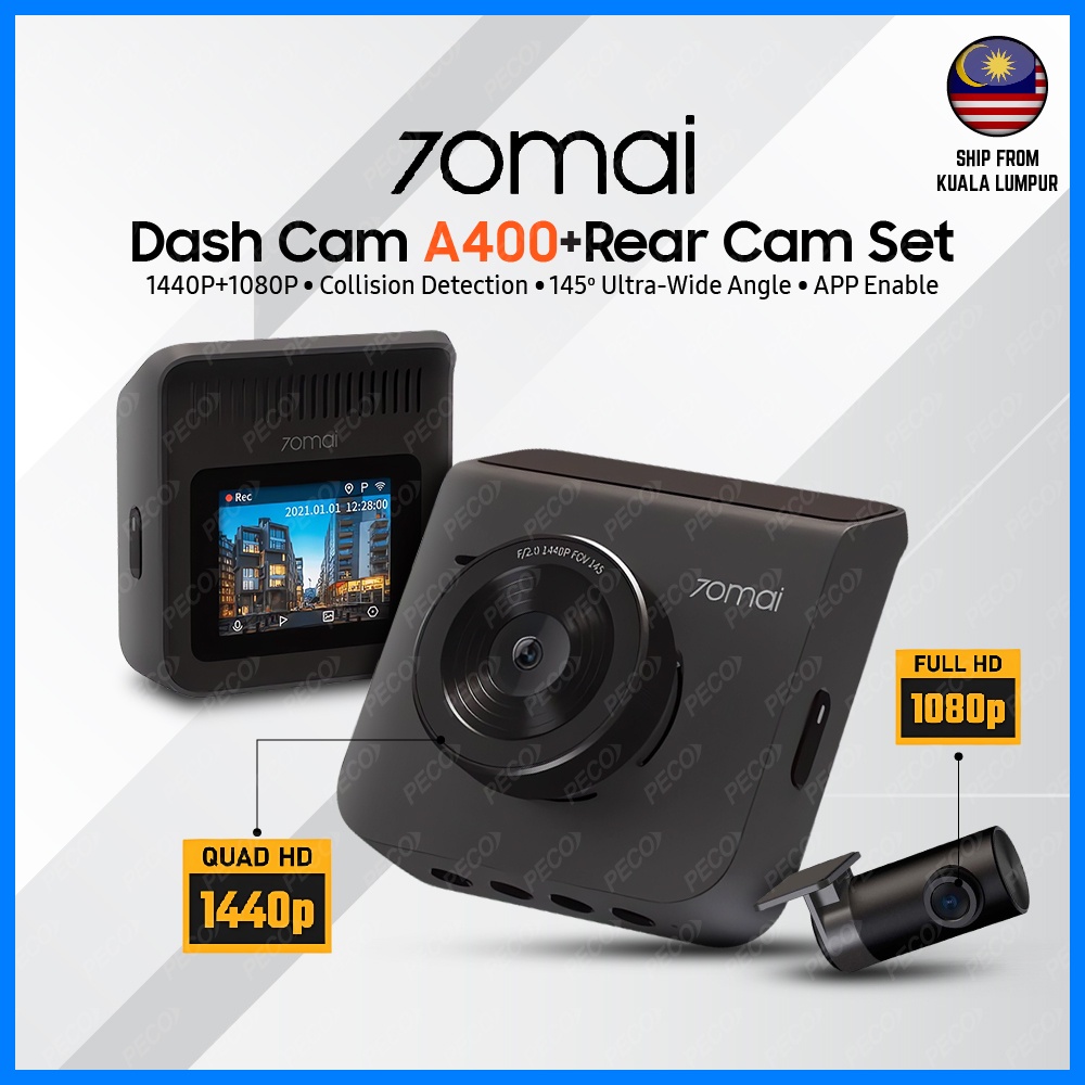 70mai A400 Car Recorder Dashcam with RC09 Rear Camera (Grey) | Shopee ...