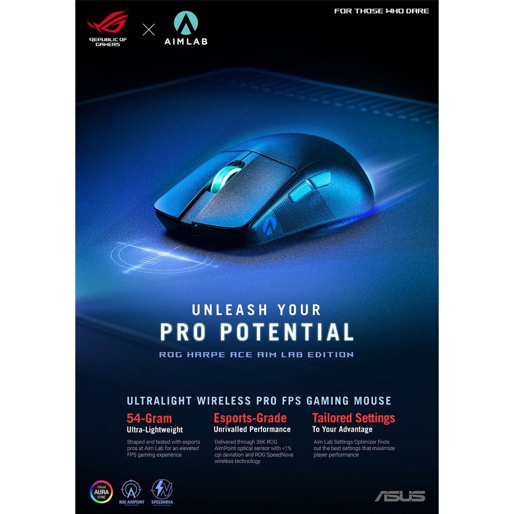 ROG Harpe Ace Aim Lab Edition Wireless Gaming Mouse 54-gram ROG SpeedNova Bluetooth 36000 DPI ...