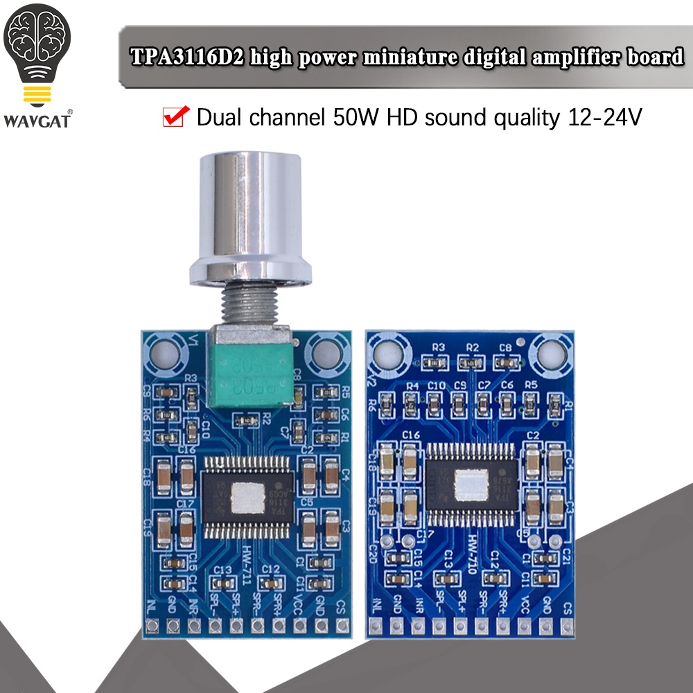 DC 12V-24V 2x50W Dual Channel Mini Digital Amplifier D Class 50W+50W ...