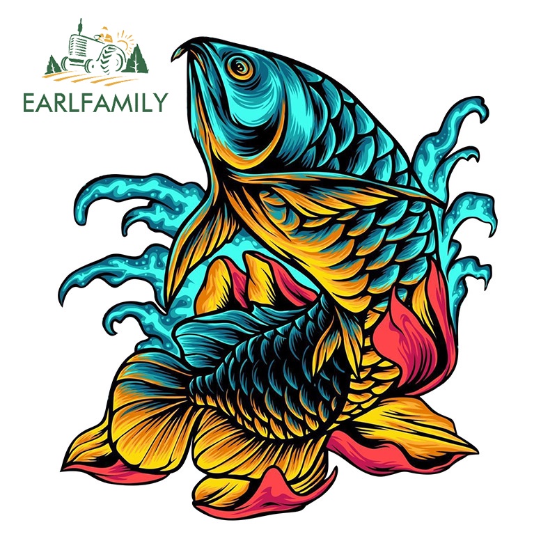 EARLFAMILY 13cm x 11.8cm arowana fish with fowers vector Car Sticker ...