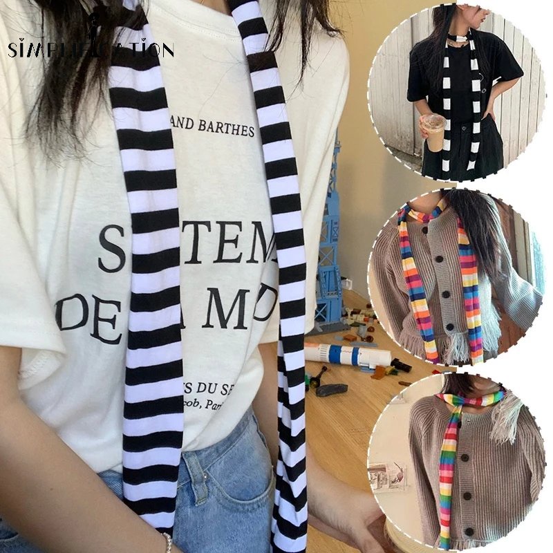 Punk Harajuku Striped Thin Scarf/ Y2K Style Spring Autumn Decorative ...